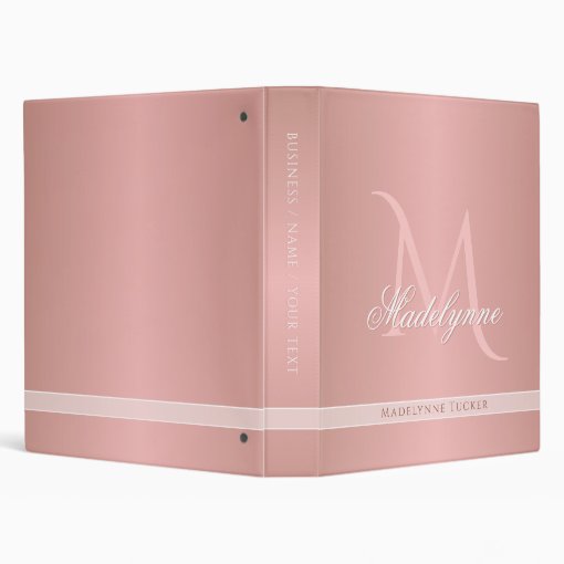 Modern Rose Gold Elegant Monogram Office or School 3 Ring Binder | Zazzle