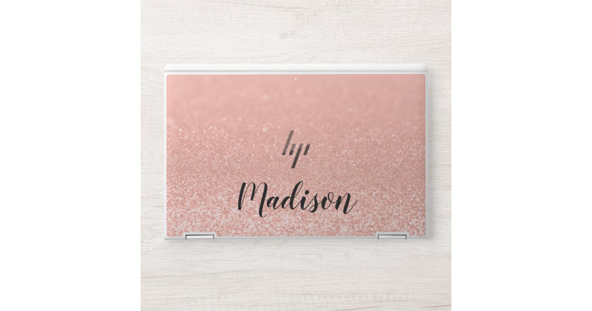 Modern Rose Gold Faux Glitter Personalized HP Laptop Skin | Zazzle