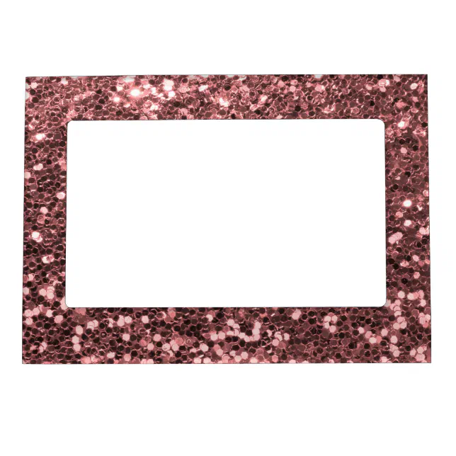 Modern Rose Gold Faux Glitter Pink Print Magnetic Picture Frame | Zazzle