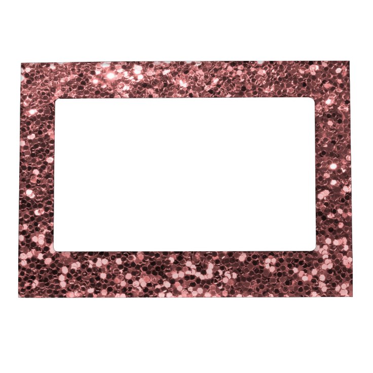 Modern Rose Gold Faux Glitter Pink Print Magnetic Picture Frame | Zazzle