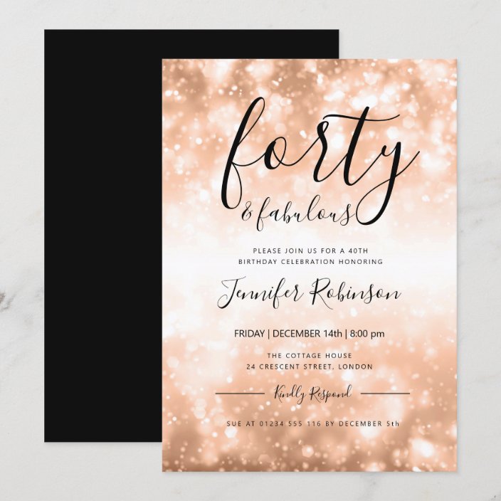 Modern Rose Gold Forty & Fabulous 40th Birthday Invitation | Zazzle.com