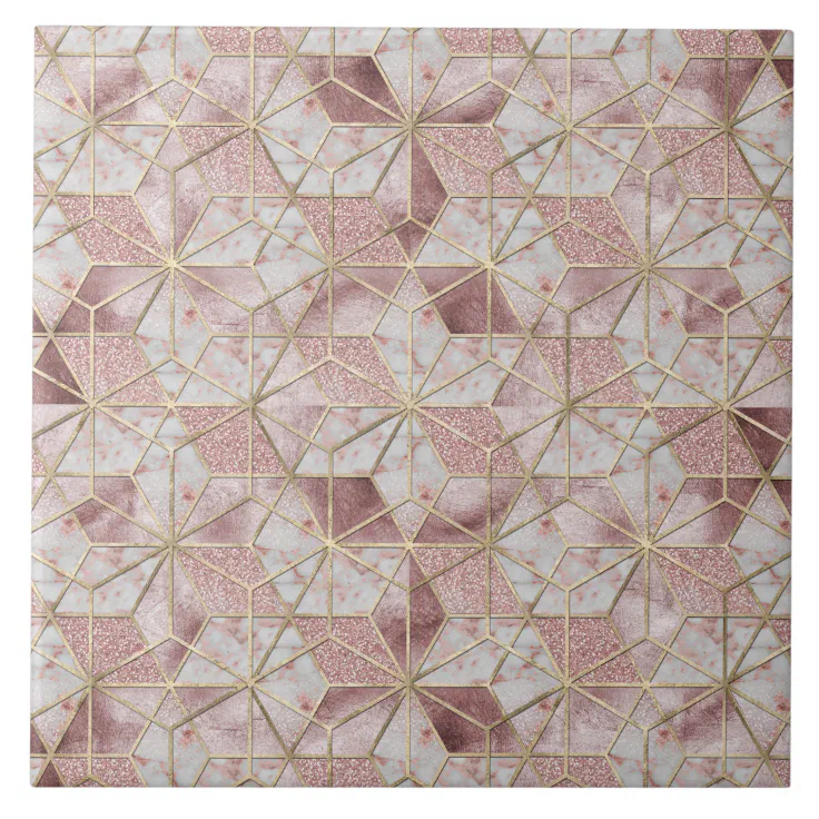 Modern rose gold geometric star flower pattern ceramic tile | Zazzle