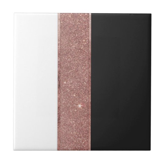 Modern Rose Gold Glitter Black White Color Blocks Ceramic Tile | Zazzle.com
