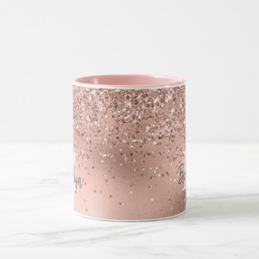 Modern Rose Gold Glitter Confetti Monogrammed Mug | Zazzle