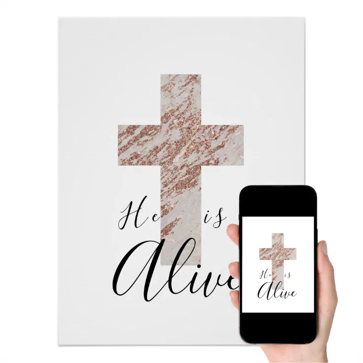 Modern Rose Gold Glitter Cross Easter Christian Poster | Zazzle