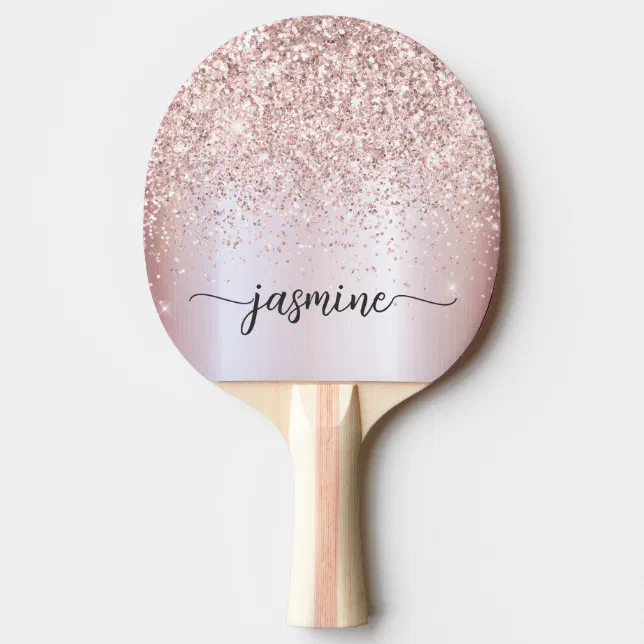 Modern Rose Gold Glitter Custom Name Script Ping Pong Paddle | Zazzle