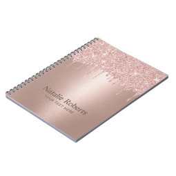 Modern Rose Gold Glitter Drips Beauty Salon Notebook | Zazzle