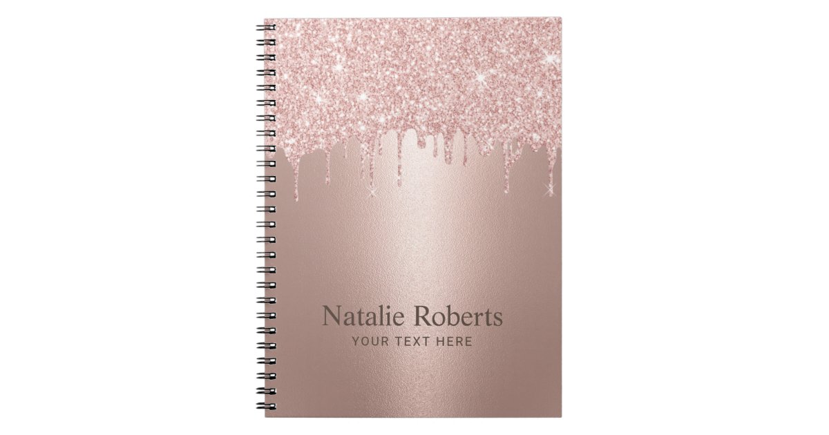 Modern Rose Gold Glitter Drips Beauty Salon Notebook | Zazzle