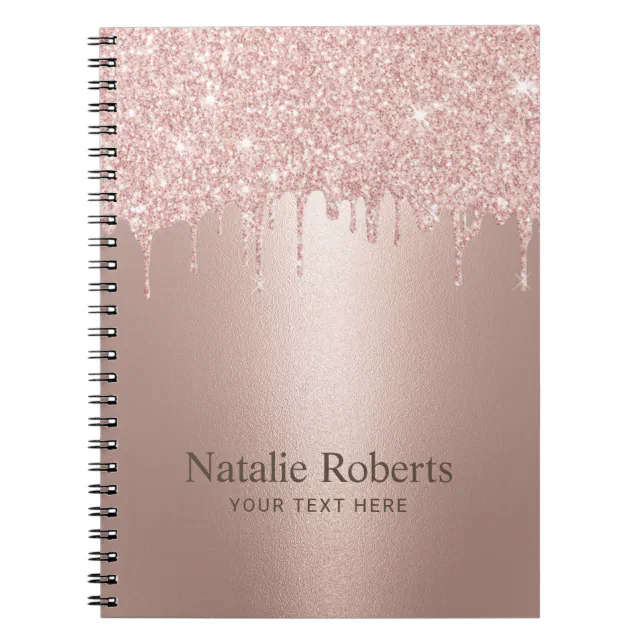 Modern Rose Gold Glitter Drips Beauty Salon Notebook | Zazzle