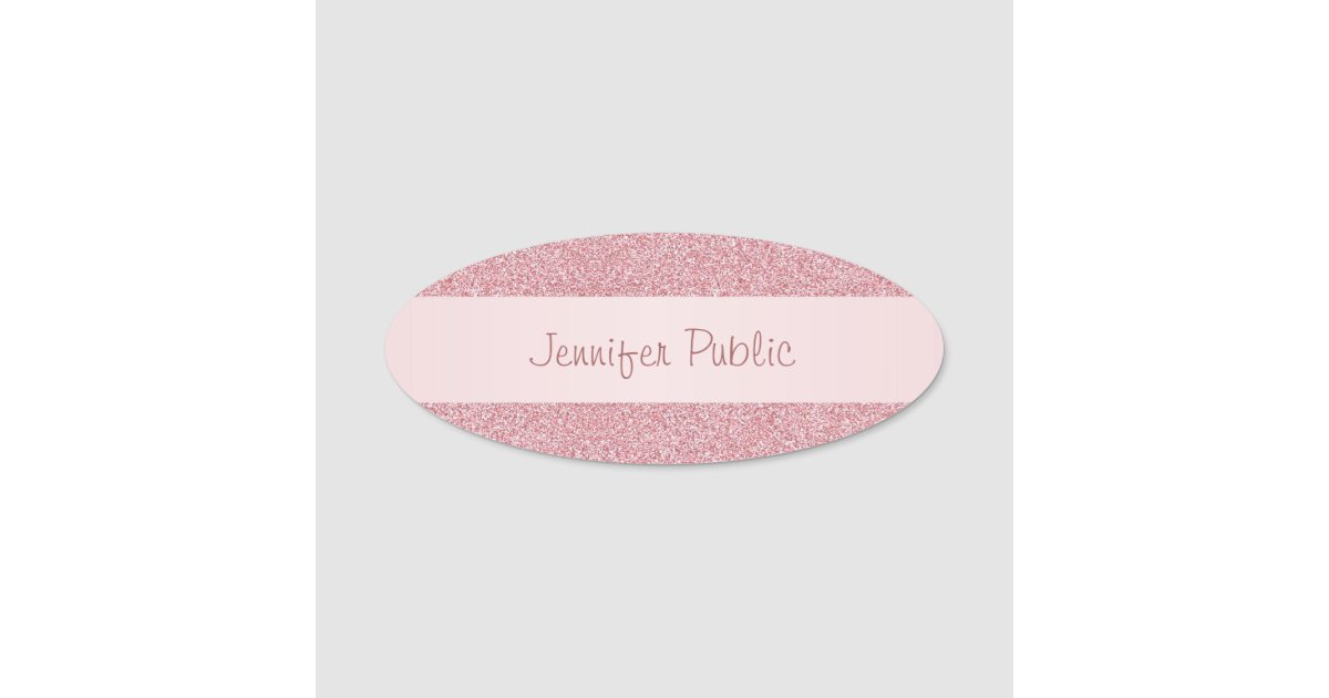 Modern Rose Gold Glitter Elegant Hand Script Name Tag | Zazzle