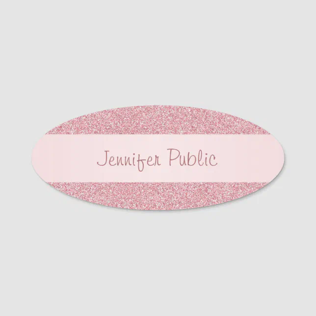 Modern Rose Gold Glitter Elegant Hand Script Name Tag | Zazzle