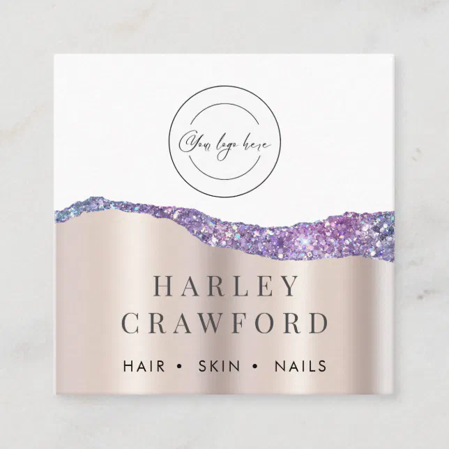 Modern Rose Gold Glitter Logo QR code Square Business Card | Zazzle