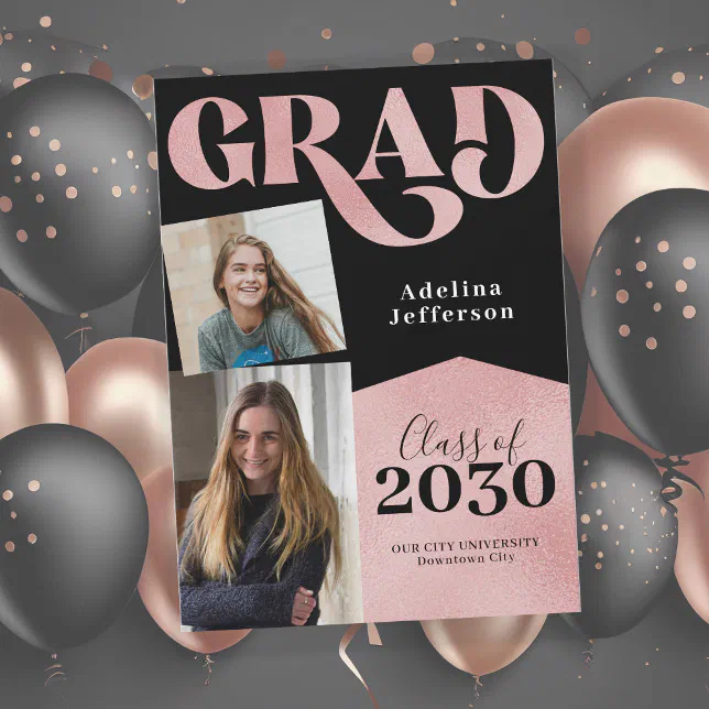 Modern rose gold glitter photo collage graduation announcement | Zazzle