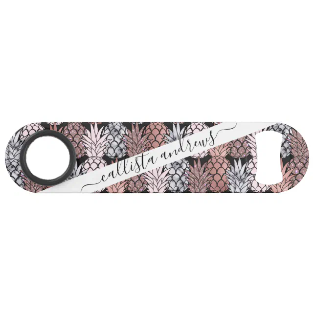 Modern Rose Gold Glitter Pink Pineapples Pattern Bar Key | Zazzle
