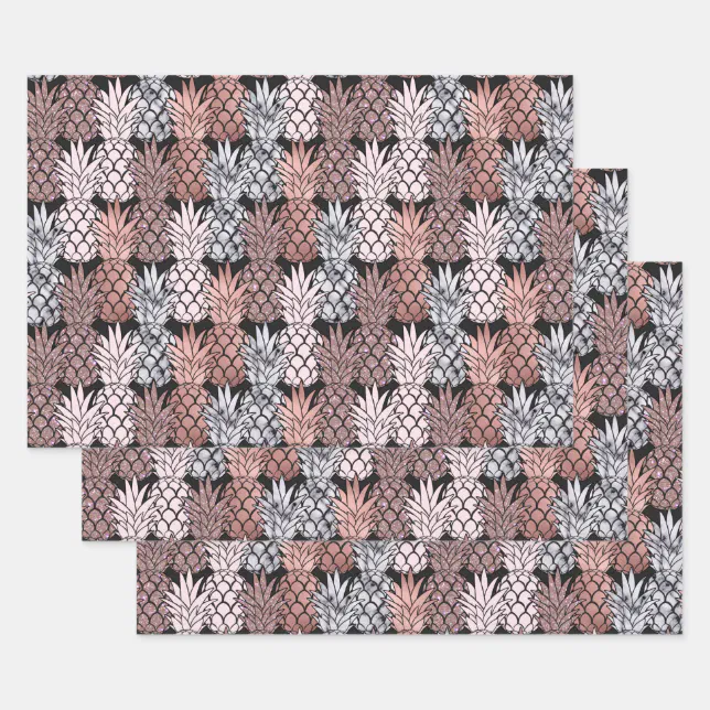 Modern Rose Gold Glitter Pink Pineapples Pattern Wrapping Paper Sheets ...