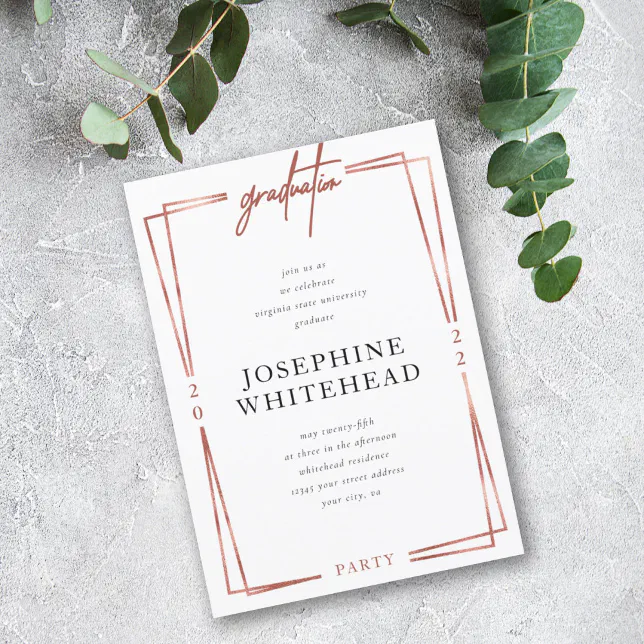 Modern Rose Gold Graduation Party Invitation | Zazzle