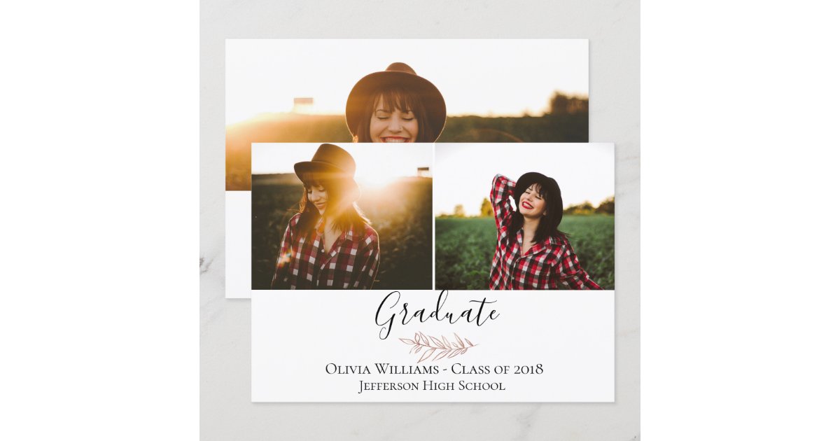 Modern Rose Gold Graduation Photo Announcement | Zazzle