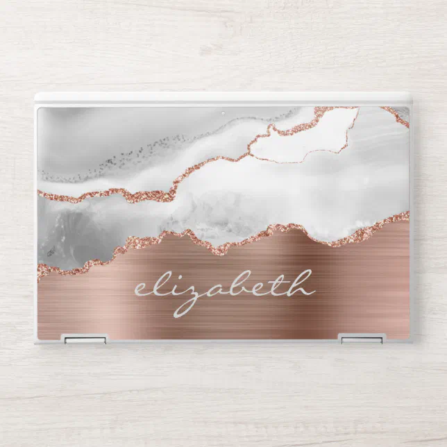 Modern Rose Gold Gray White Agate Metallic HP Laptop Skin | Zazzle