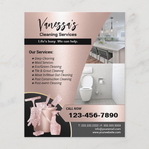 Modern Rose Gold House Cleaning Maid Service Flyer | Zazzle