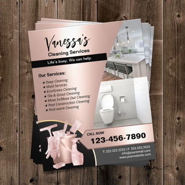 Modern Rose Gold House Cleaning Maid Service Flyer | Zazzle