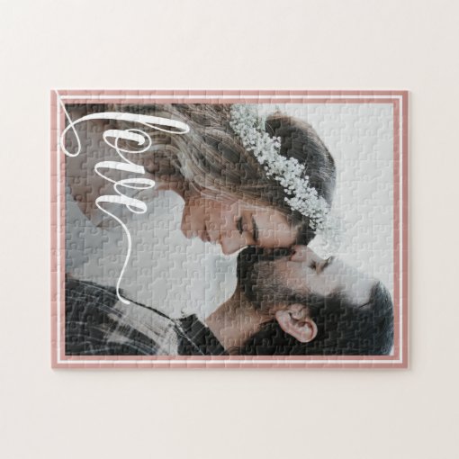 Modern Rose Gold Love Script Photo Valentine's Day Jigsaw Puzzle | Zazzle