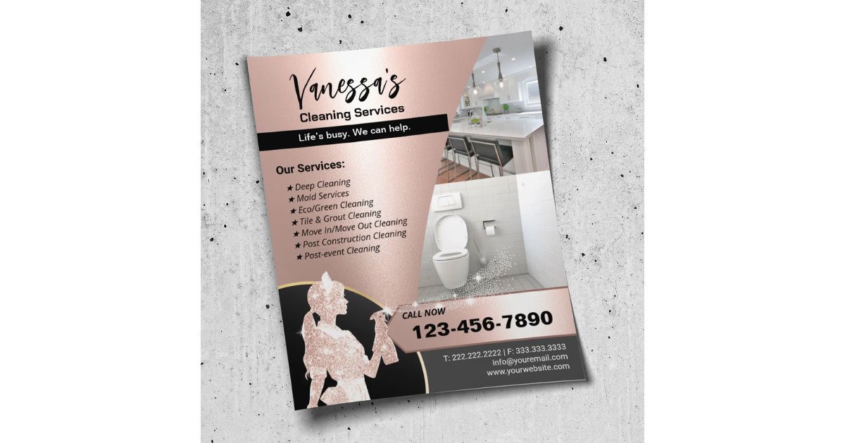 Modern Rose Gold Maid Cleaning Service Flyer | Zazzle