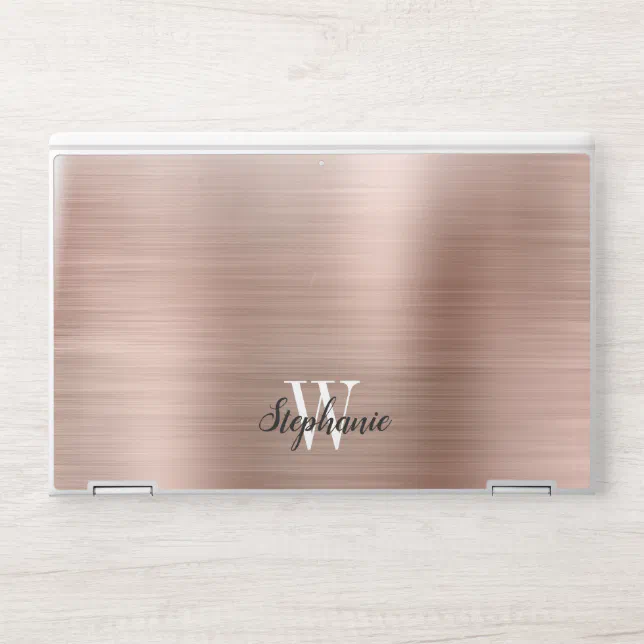 Modern Rose Gold Metallic Monogram HP Laptop Skin | Zazzle