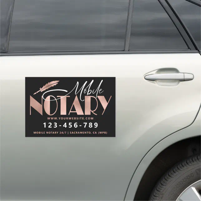 Modern Rose Gold Mobile Notary Loan Signing Agent Car Magnet | Zazzle
