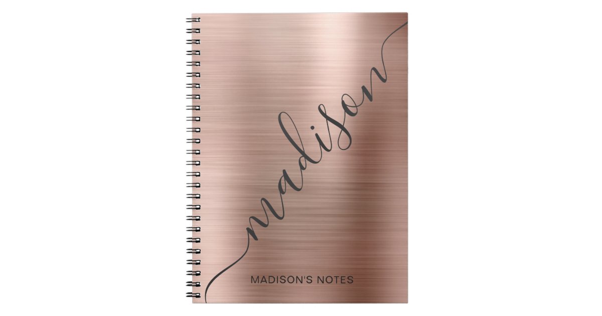 Modern Rose Gold Monogram Script Name Notebook | Zazzle