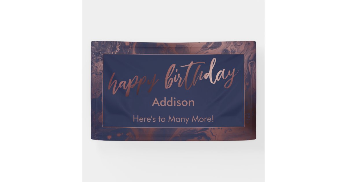 Modern Rose Gold & Navy Marbled Happy Birthday Banner | Zazzle