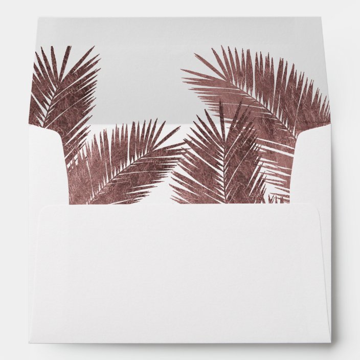 Modern Rose Gold Palm Tree Tropical Wedding Envelope | Zazzle