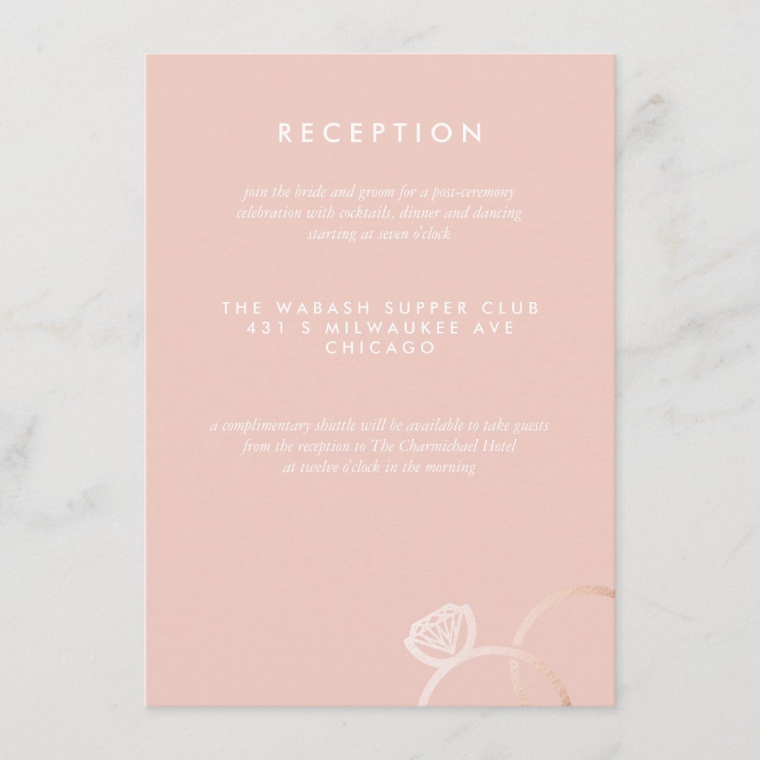 Modern Rose Gold Rings Wedding Reception Card | Zazzle