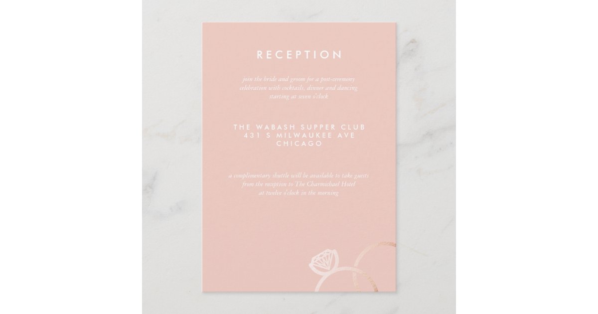 Modern Rose Gold Rings Wedding Reception Card | Zazzle