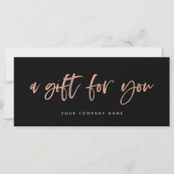 Modern Rose Gold Script | Black Gift Certificate | Zazzle