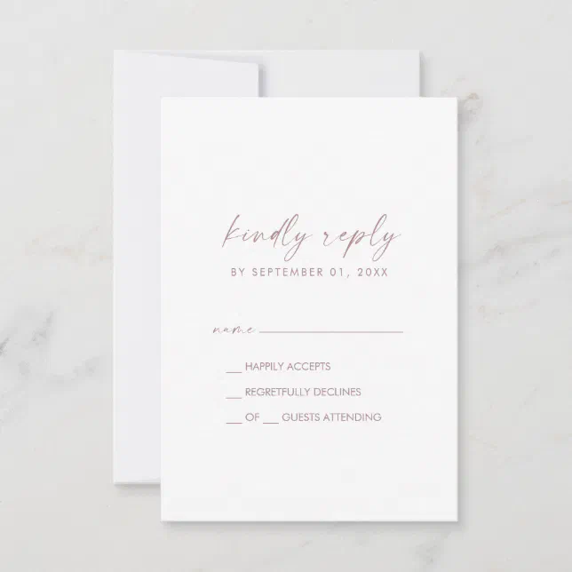 Modern Rose Gold Script Minimal Simple RSVP Card | Zazzle