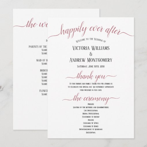 Modern Rose Gold Script Minimal Wedding Ceremony Program | Zazzle