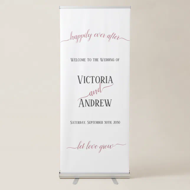 Modern Rose Gold Script Minimal Wedding Welcome Retractable Banner | Zazzle