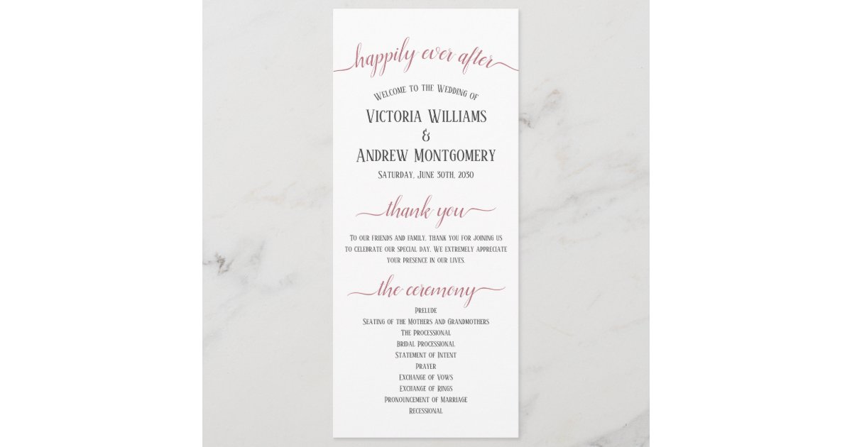 Modern Rose Gold Script Wedding Ceremony Program | Zazzle