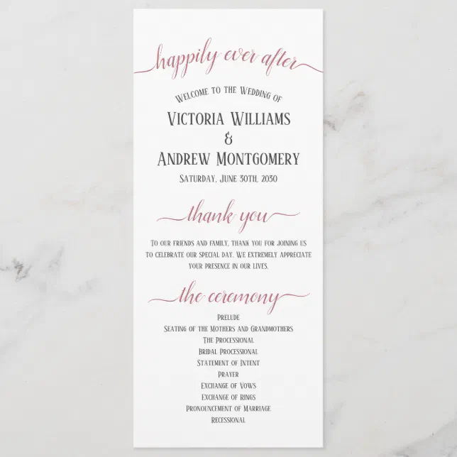 Modern Rose Gold Script Wedding Ceremony Program | Zazzle