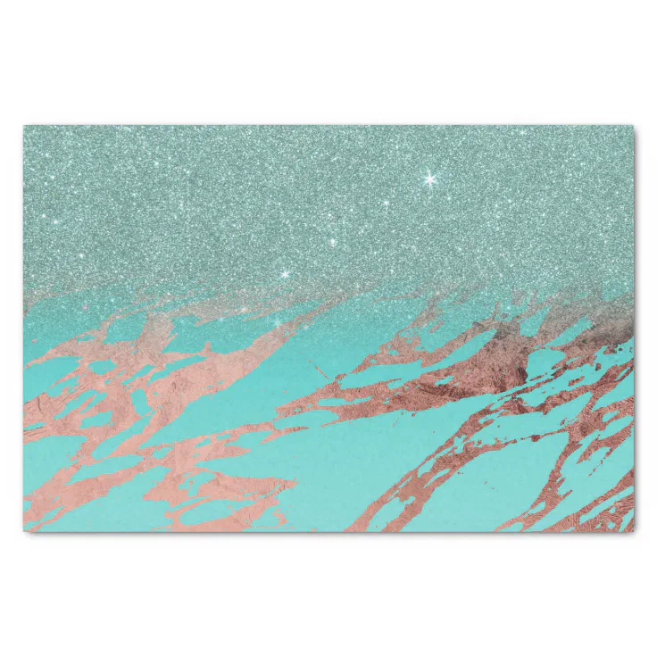 Modern Rose Gold Teal Marble Glitter Gradient Tissue Paper | Zazzle