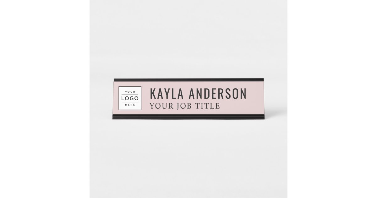 Modern Rose Pink Personalized Business Logo Desk Name Plate | Zazzle