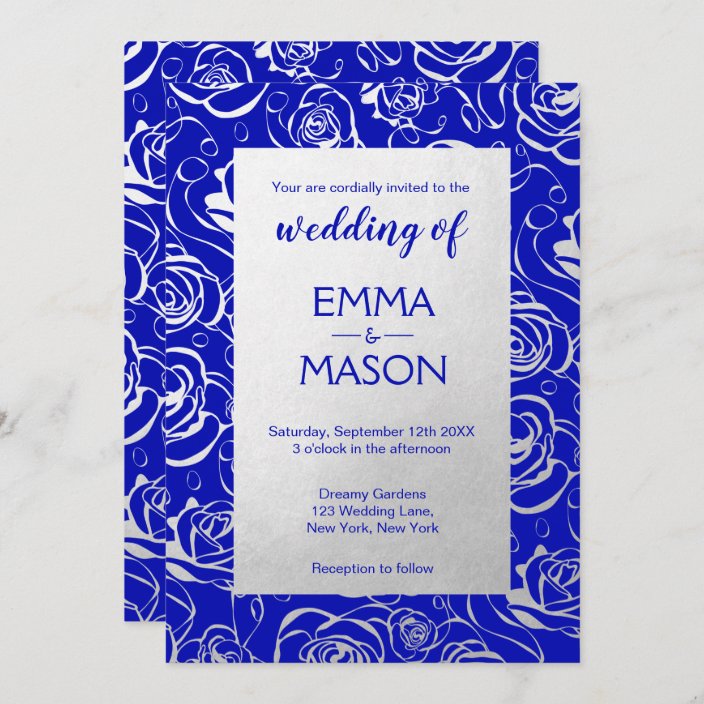 Modern Royal Blue and Silver Floral Invitation | Zazzle.com