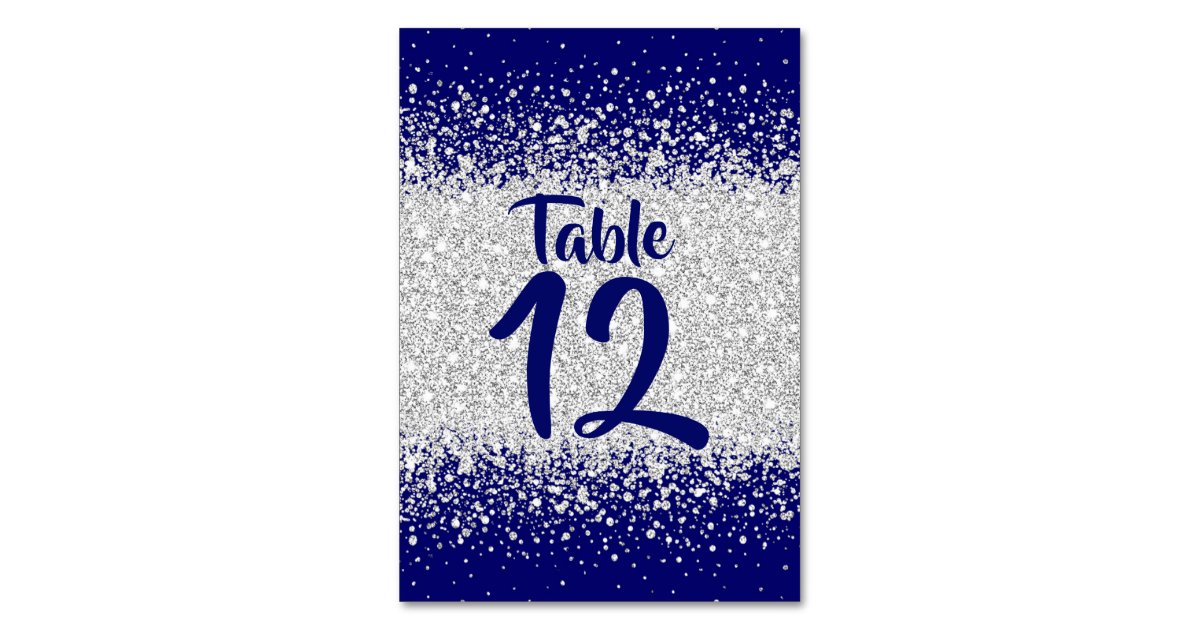 Modern Royal Blue and Silver Glitter Table Number | Zazzle