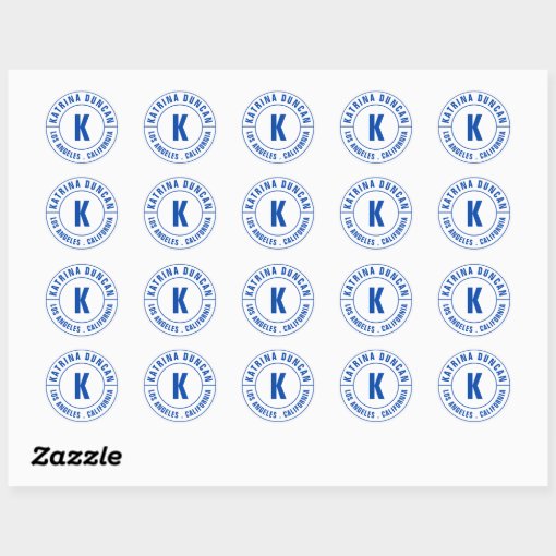 Modern Royal Blue Monogram Curved Text Classic Round Sticker | Zazzle