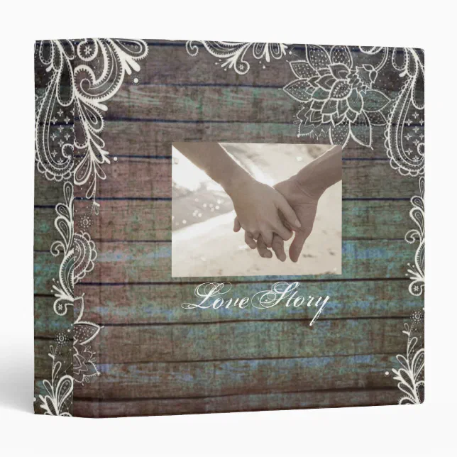 modern rustic barnwood lace wedding binder | Zazzle