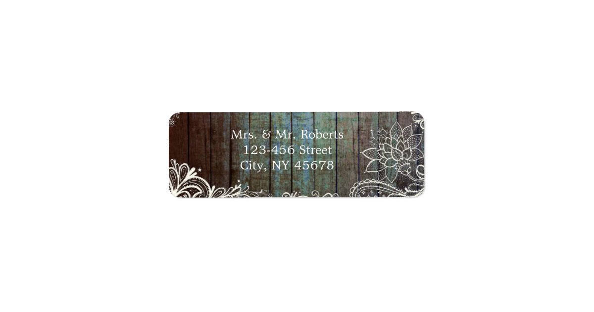 modern rustic barnwood lace wedding label | Zazzle