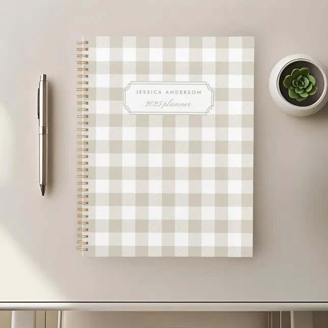 Modern Rustic Beige Buffalo Check Planner | Zazzle