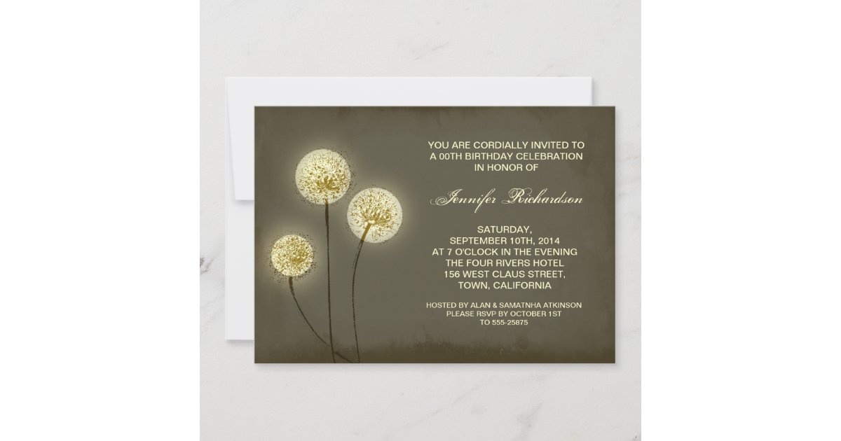 modern rustic birthday dandelions invitations | Zazzle