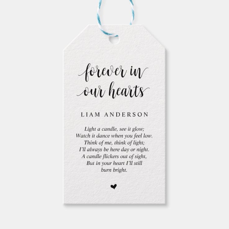Modern Rustic Black, Funeral Memorial Service Gift Tags | Zazzle