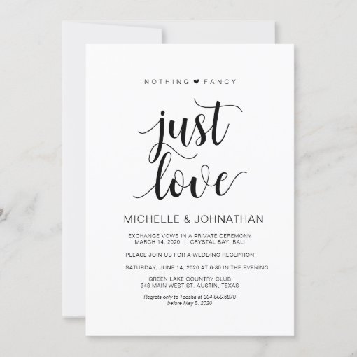 Modern Rustic, Black, Wedding Elopement Reception Invitation | Zazzle